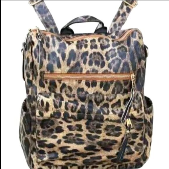 Boutique | Bags | New Faux Leather Leopard Print Backpackshoulder Bag ...